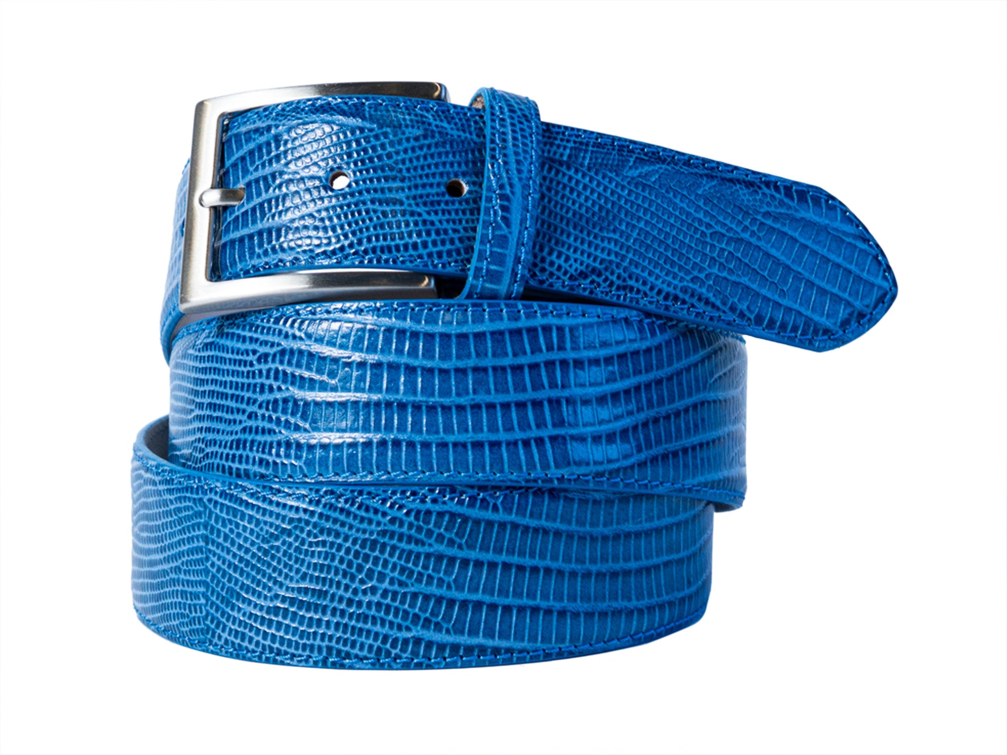 Calf Skin Lizard Embossed Belt Cobalt Blue