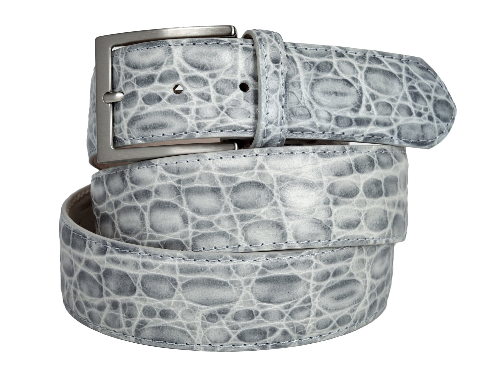 Calf Skin Alligator Embossed Belt White/Silver-Gray