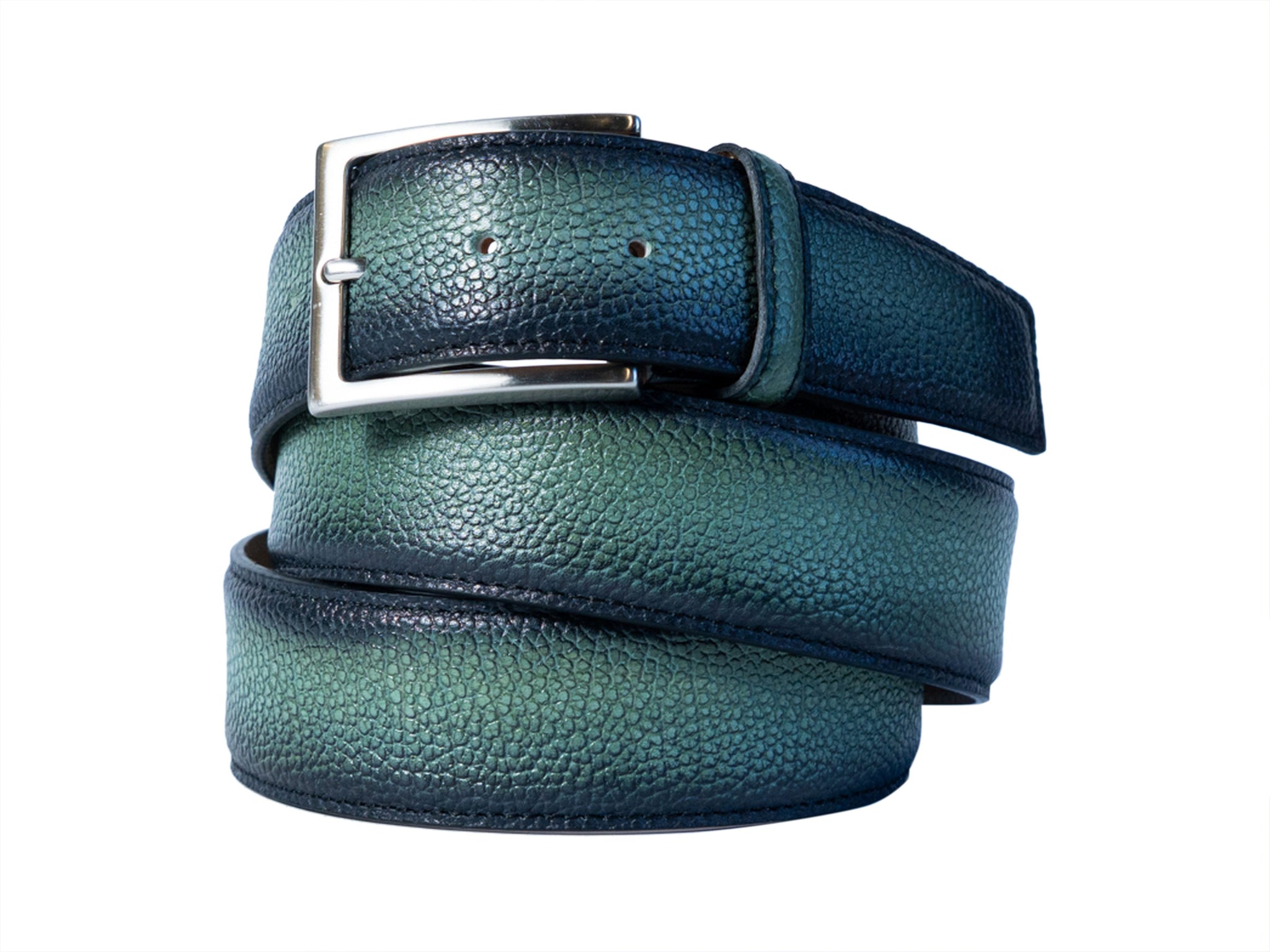 Limited Edition Handpainted Calf Skin Pebble Belt Forest Green
